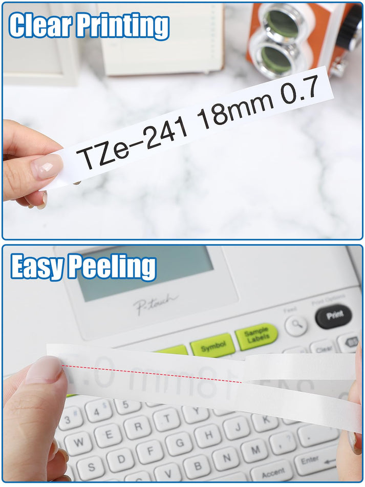 TZe-241 TZ Tape 18mm 0.7 Laminated White Compatible with Brother Label ...